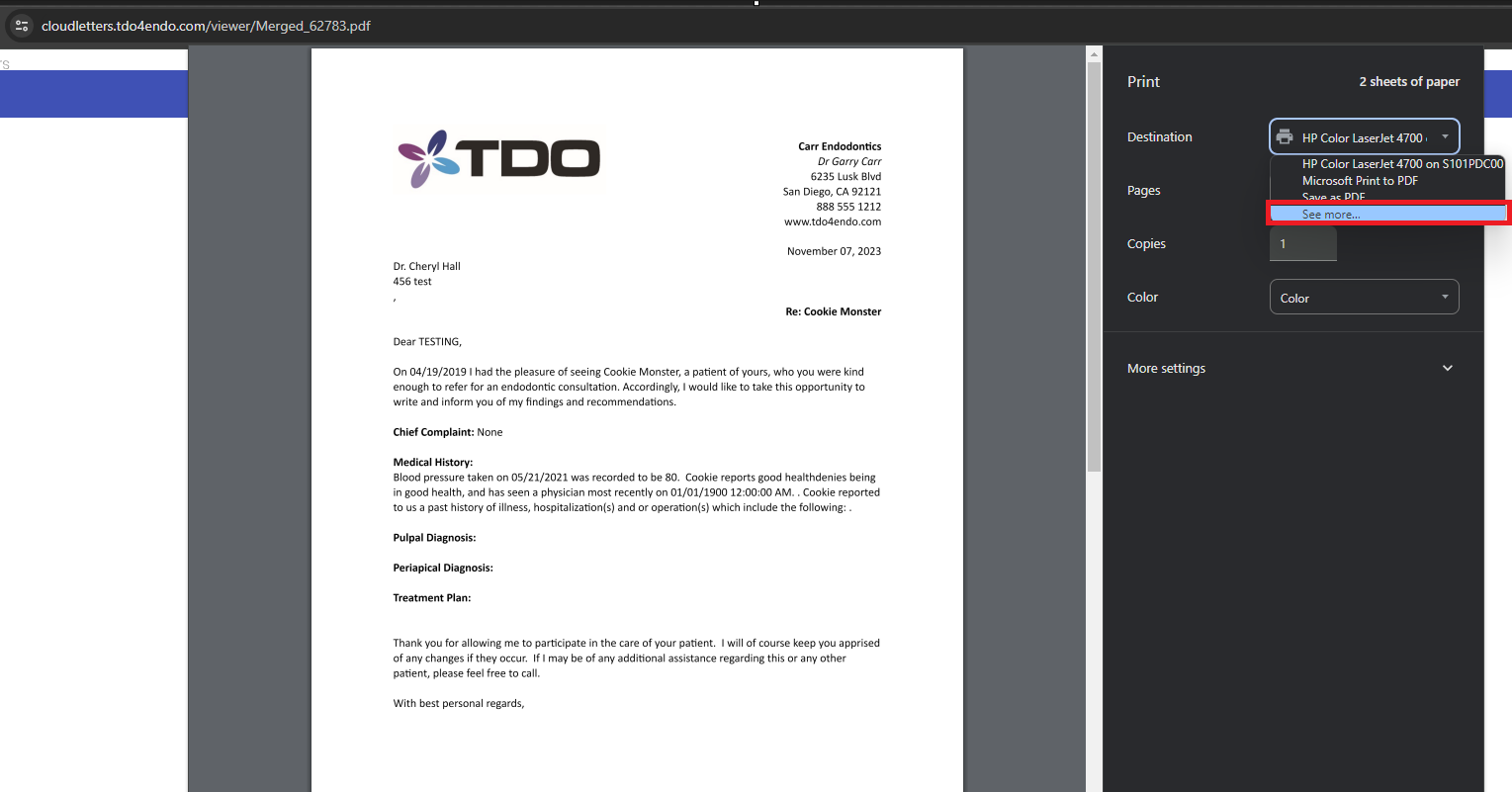 Cloud Letters - how to print or print & email simultaneously