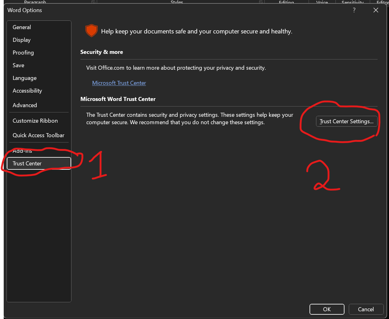 Microsoft Office Trust Center Settings (OLEServer, ActiveX, Letters ...