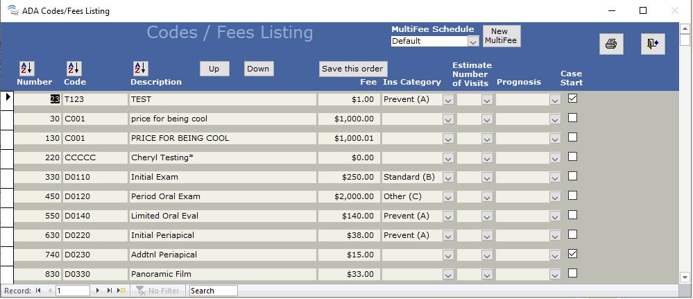 Fee Listing/ADA Codes